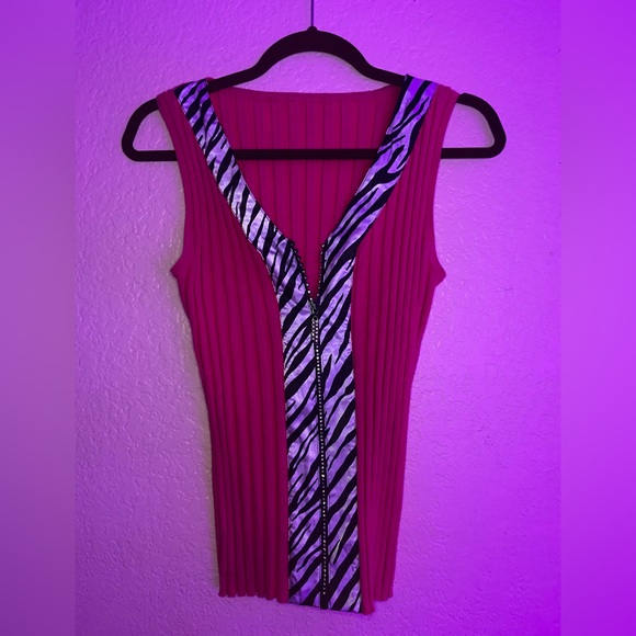 Belldini | Tops | Vintage Belldini Zebra Print Rhinestone Zip Tank Top ...